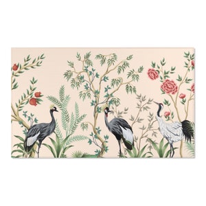 Crane Birds Area Rug Vintage Style Pomegranate Tree Plant With - Etsy