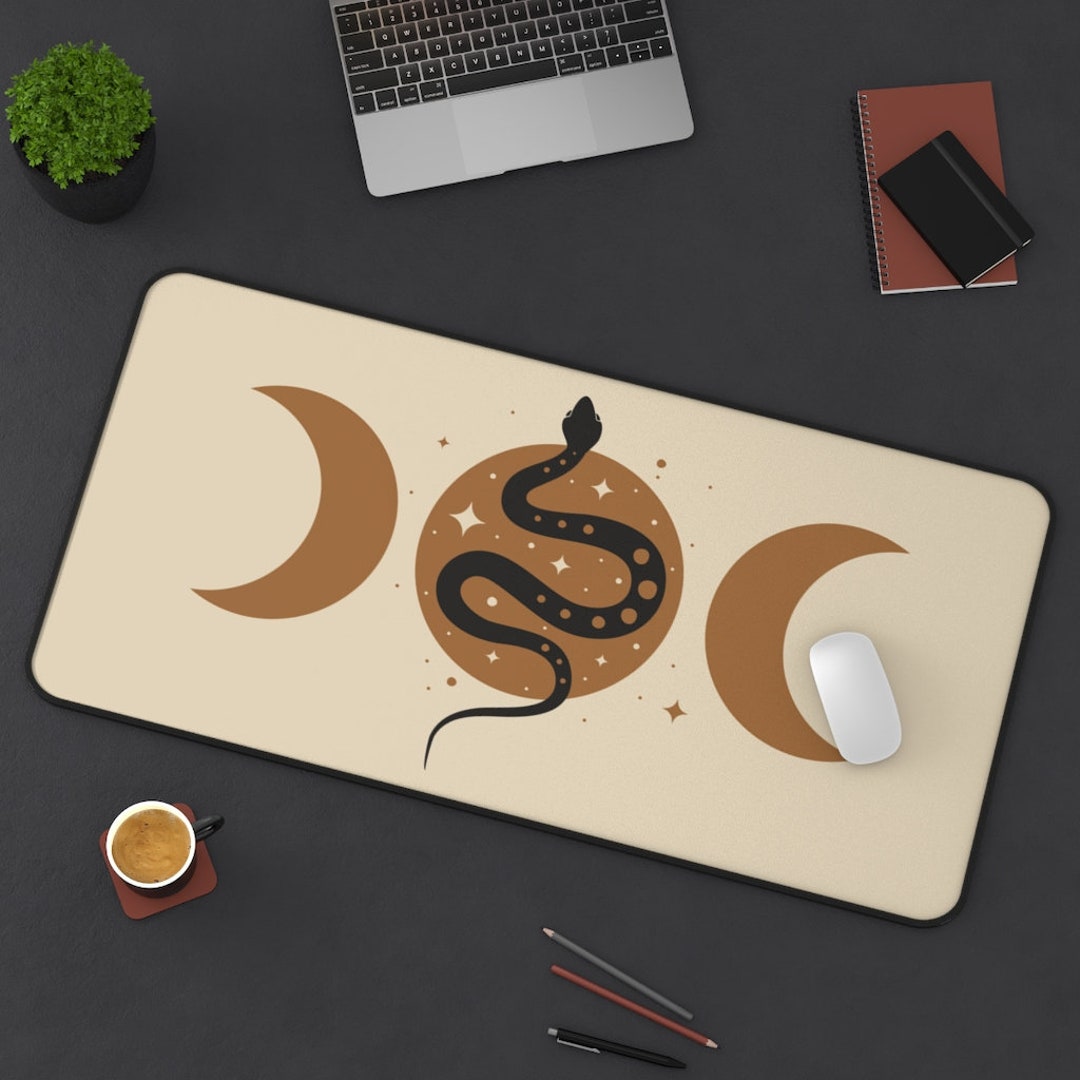 Boho Snake Desk Mat, Mystical Boho Snake With Moon and Crescents Desk ...