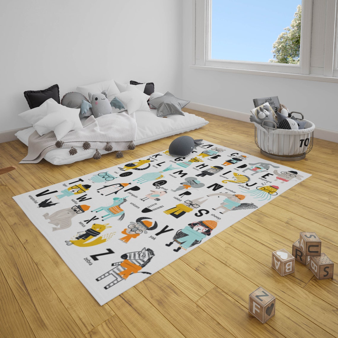 Zoo Alphabets Area Rug Kids Abc Alphabet Cartoon Carpet - Etsy