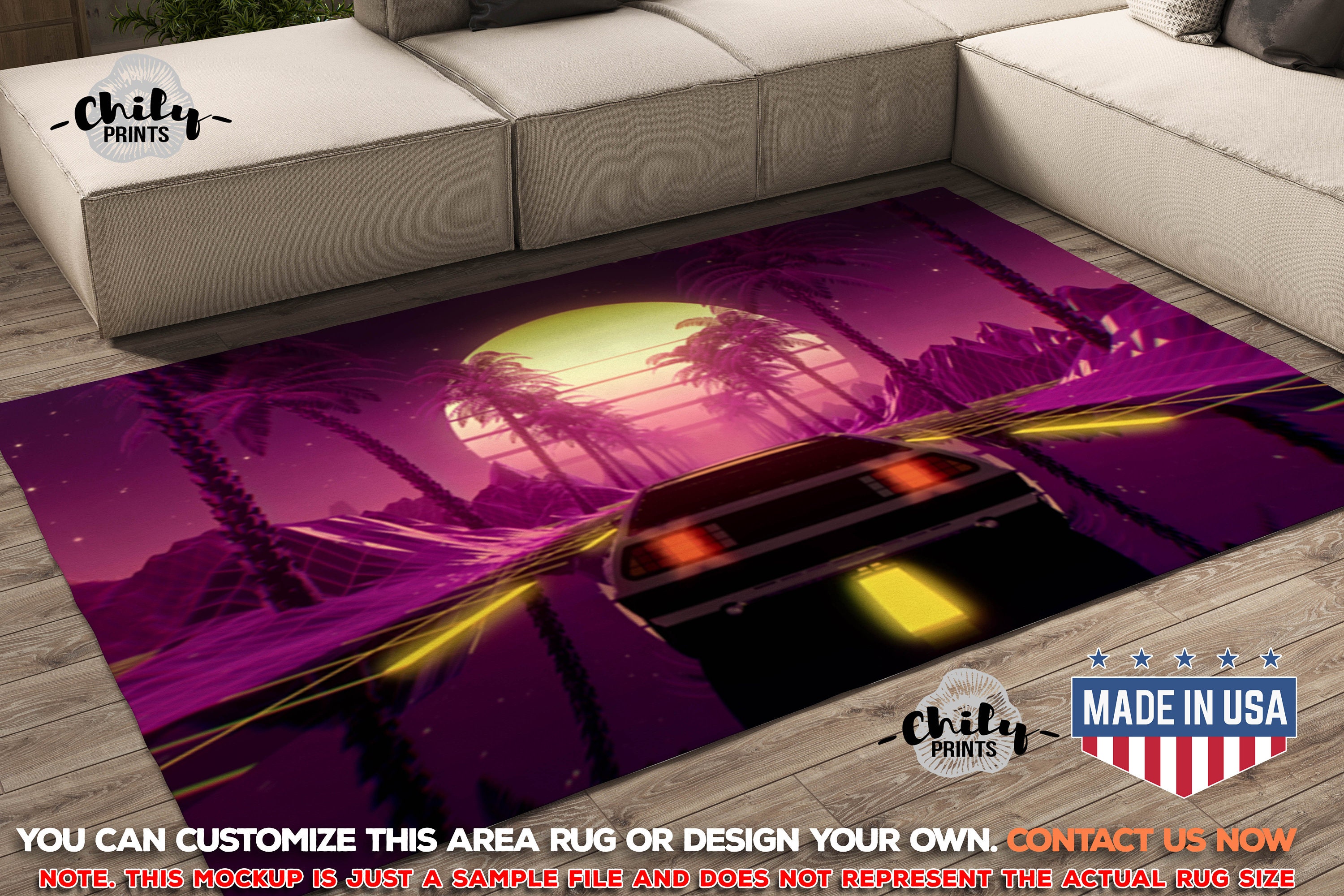 Vintage car 80s retro design Area Rug videogame style neon | Etsy