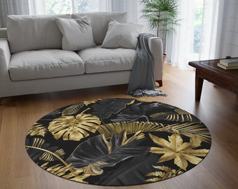 Black Gold Round Rug - Etsy
