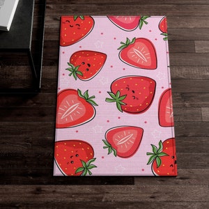 Strawberry Rug, Kawaii Fruits Rugs, Strawberry Dornier Rug, Cute ...