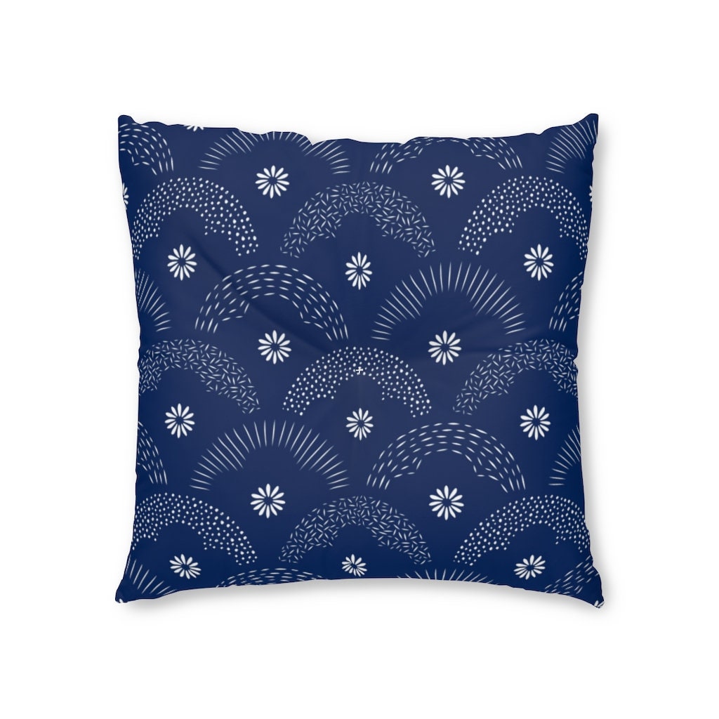 Japanese Floor Cushion With Japanese Seigaiha Wave Style Print - Etsy