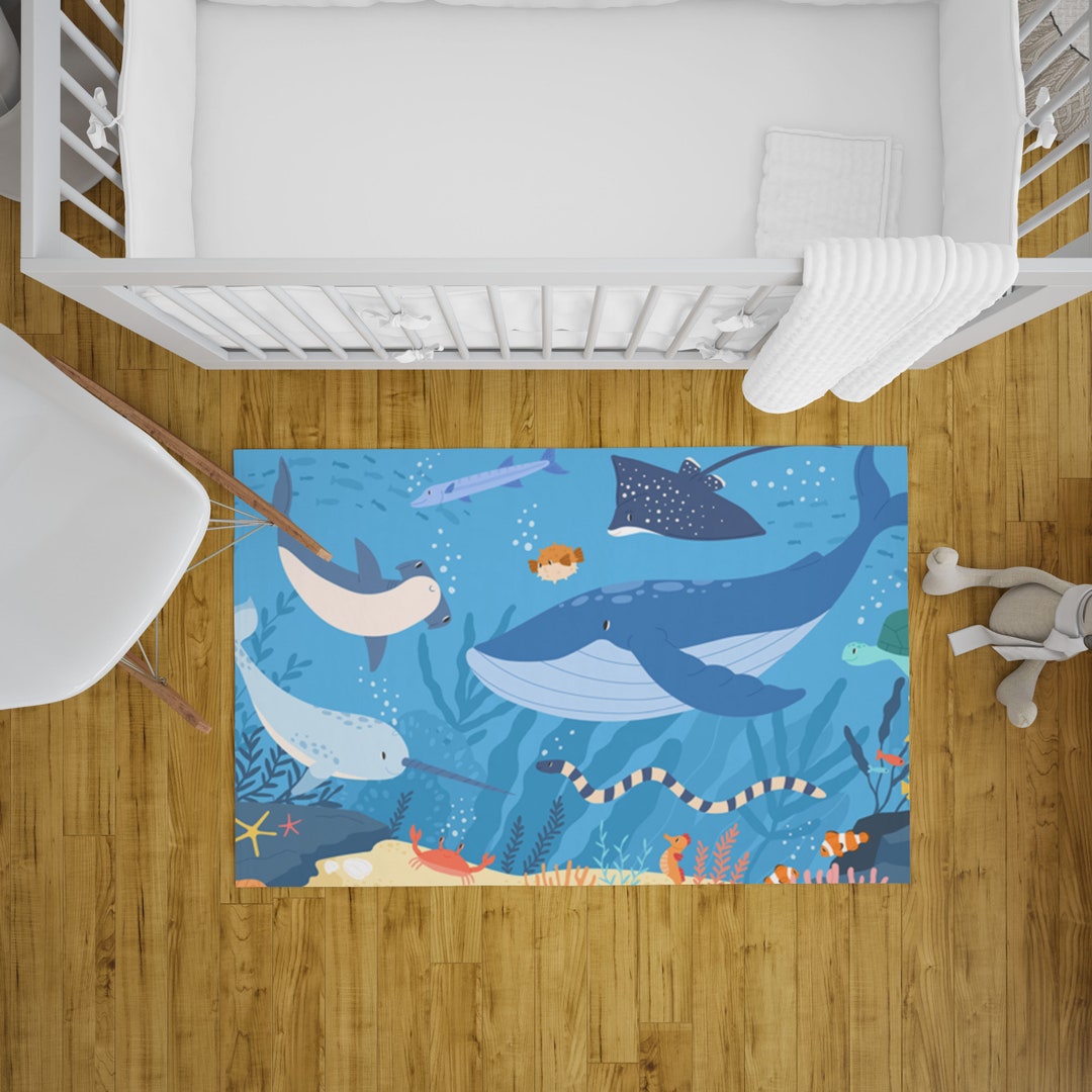 Marine Animal Kids Room Decor Area Rugs, Nursery Area Rug, Sea World ...