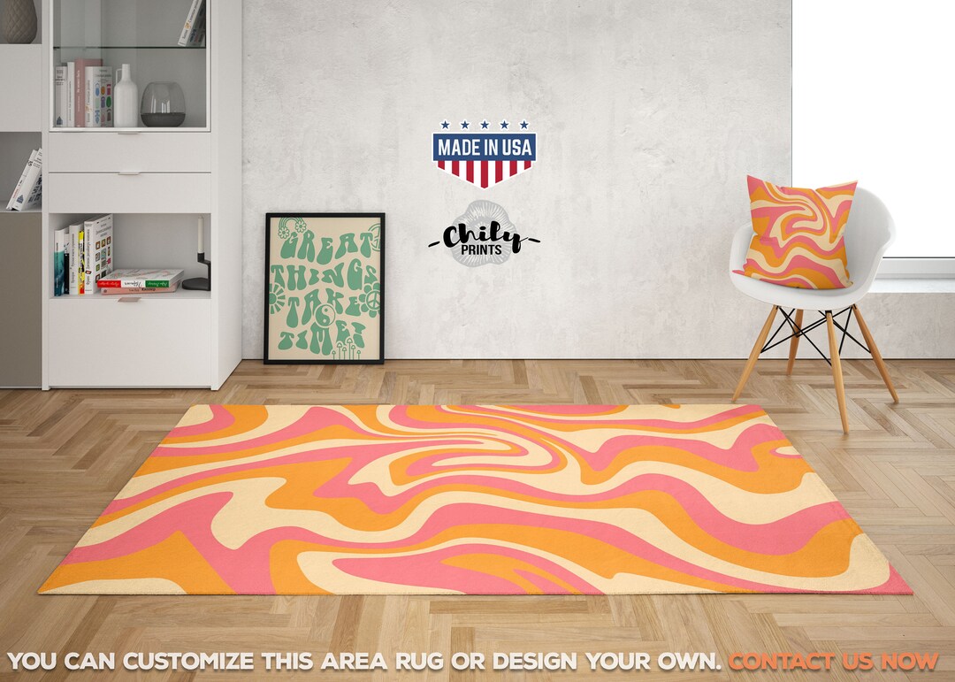 Orange Groovy 70s Retro Rugs, Aesthetic Wavy Swirl Seventies Style ...