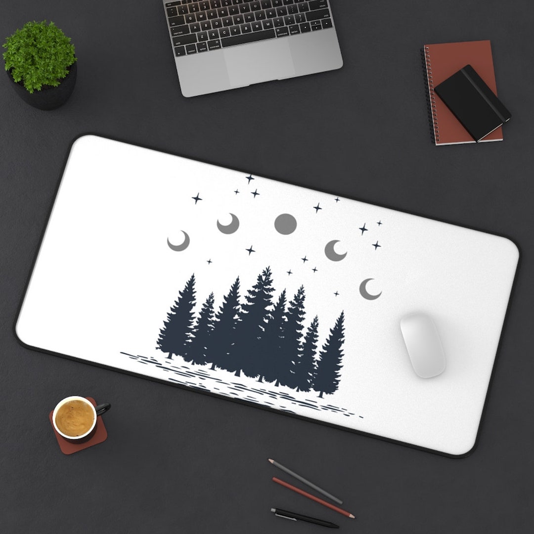 Moon Phases Desk Mat Hand Drawn Style Print Fir Trees and - Etsy