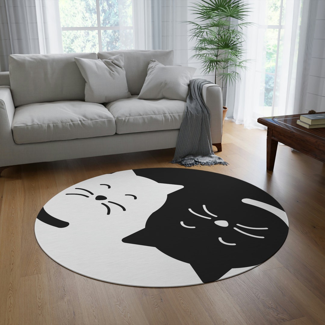 Yin Yang Rug With Cat Design Print Chinese Yin and Yang Sign Circle Rug ...
