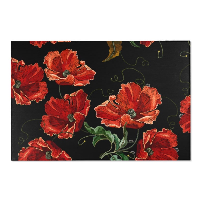 Red Poppies Flowers Area Rug Renaissance Spring Style Carpet - Etsy