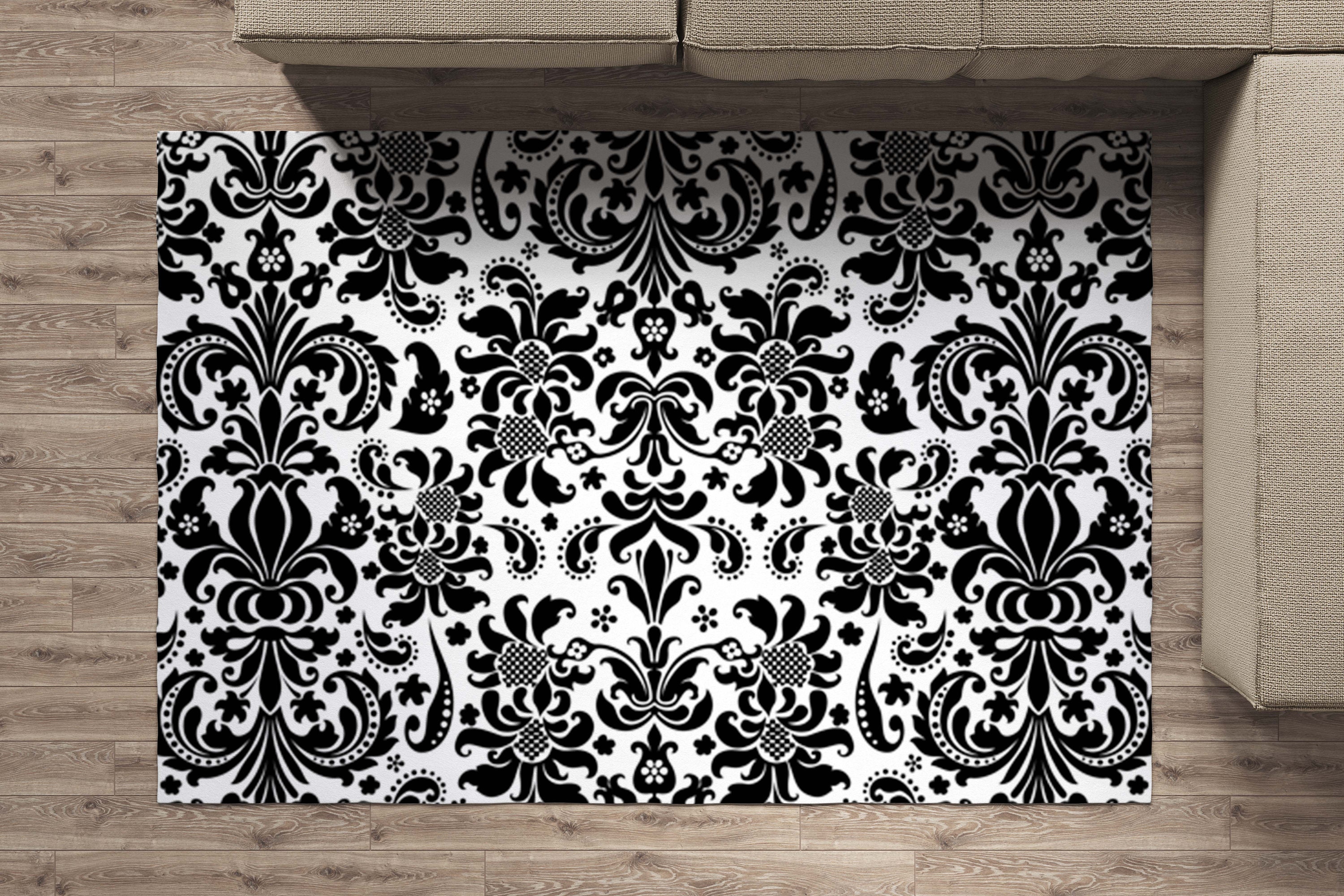 Damask Ornate Black and White Area Rug Vintage Style Ornate - Etsy