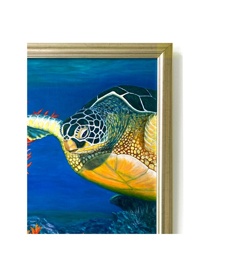 Green Sea Turtle Original Oil Painting. He Swims Along the - Etsy