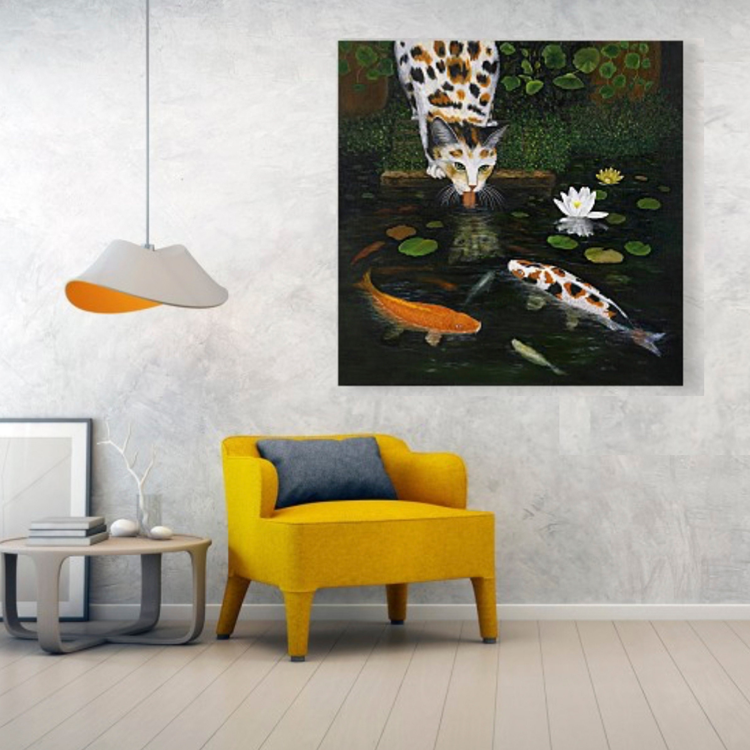 Calico Cat and Koi Fish Original Oil Painting on Stretched - Etsy