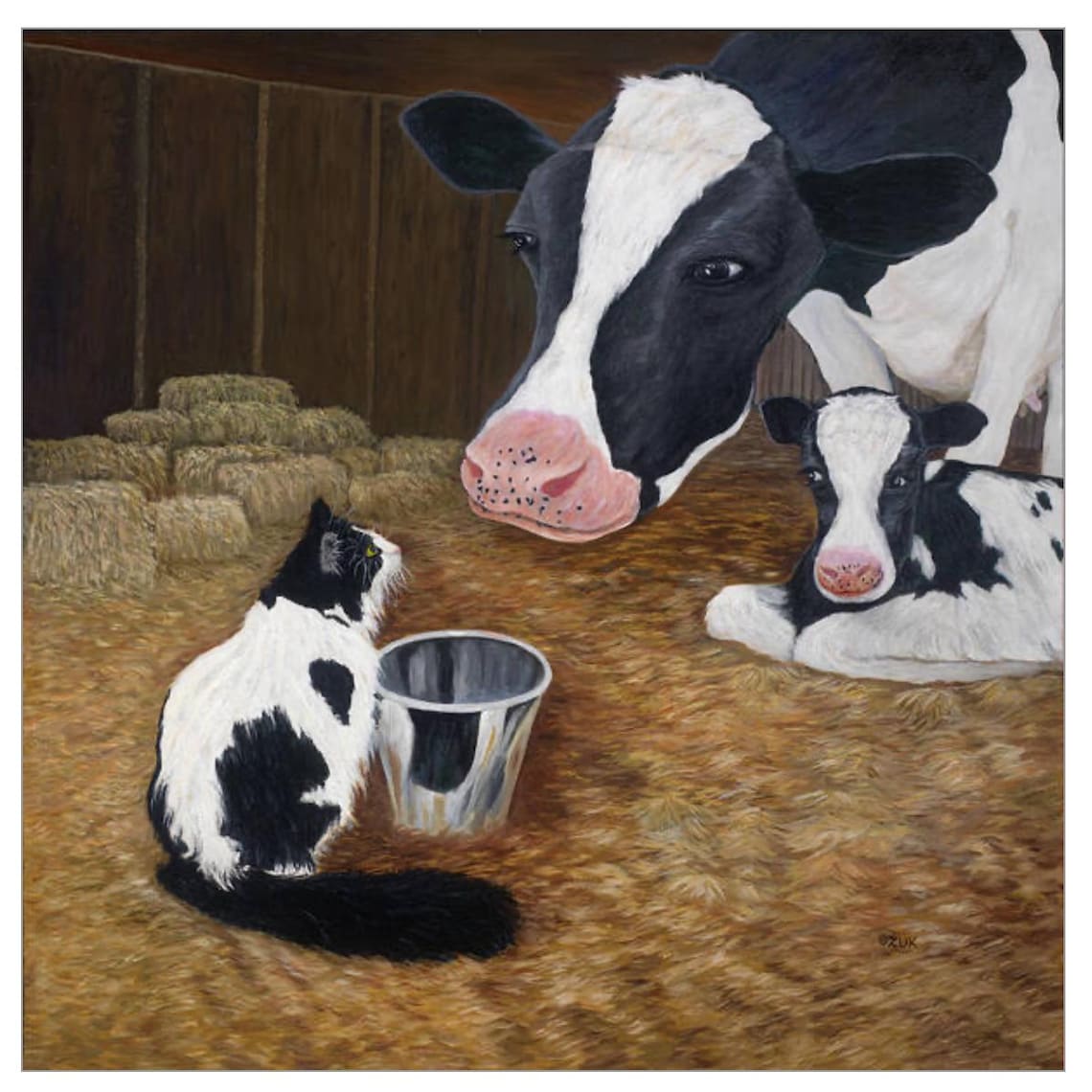 Tuxedo Cat and Cow Art Print: Whimsical Barn Scene - Etsy