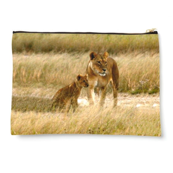 African Lioness and Cub Zip Pouch. Lion Cub Zippered Bag. - Etsy
