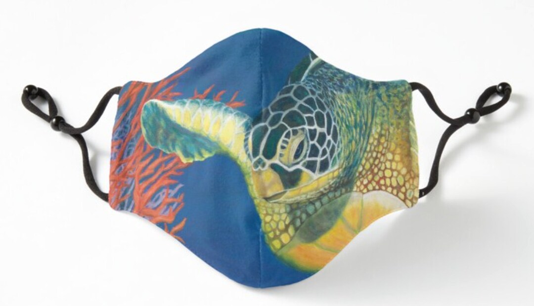 Green Sea Turtle Face Mask. Colorful Sea Turtle and Coral Reef. Turtle ...