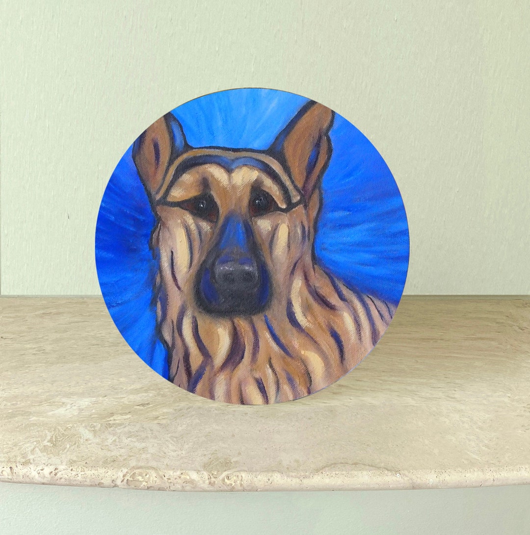 German Shepherd Oil Painting, Abstract Dog Portrait on Round Canvas (10 ...