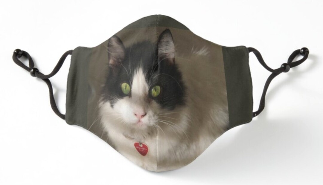 Tuxedo Cat Face Mask: Green Hypnotic Eyes, Adjustable Polyester - Etsy