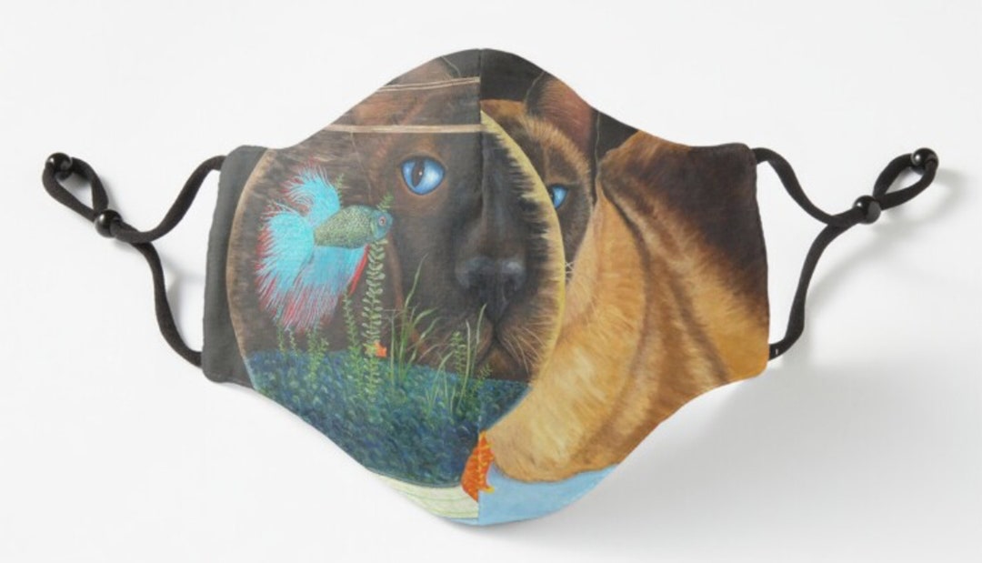 Siamese Cat & Betta Fish Face Mask: Washable Polyester, Cat Lover Gift ...