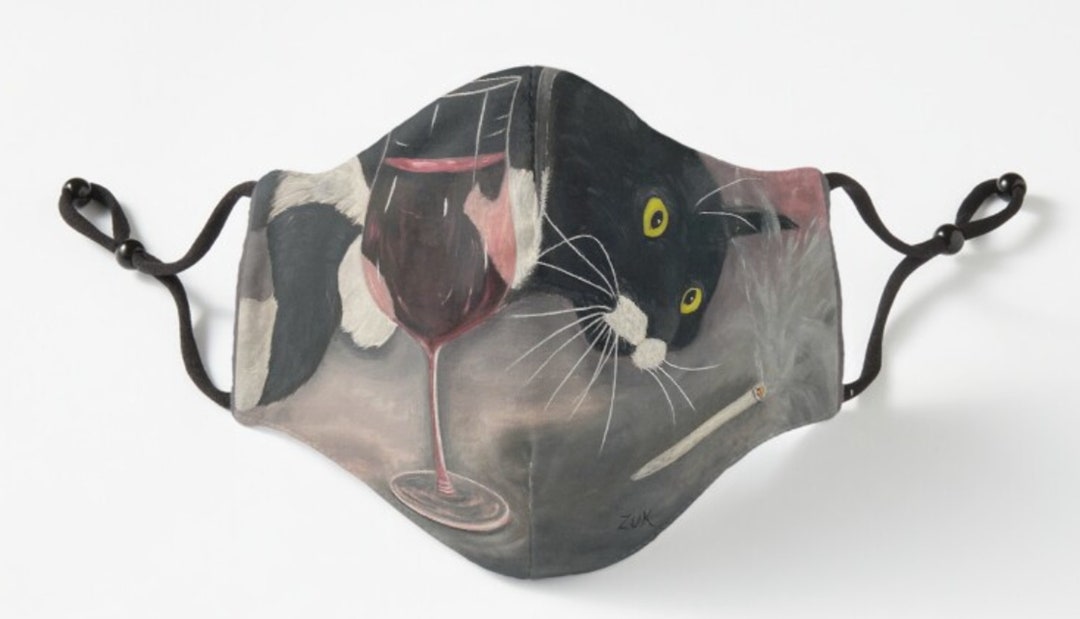 Cat, Wine and Weed Face Mask. Intoxicated Cat Humorous Face Mask ...
