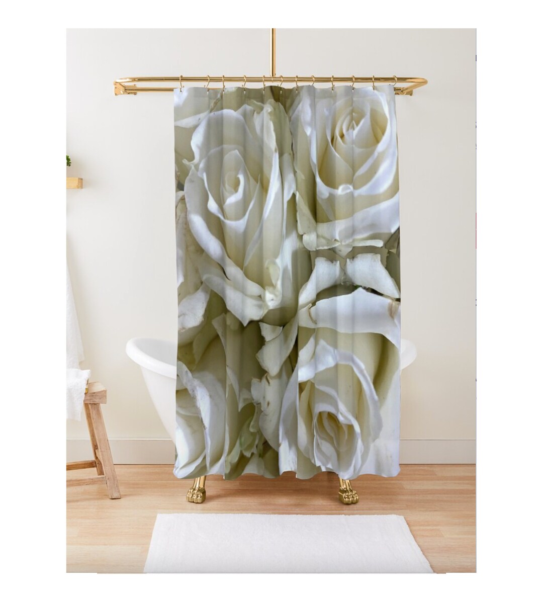 White Roses Shower Curtain: Floral Bathroom Decor - Etsy