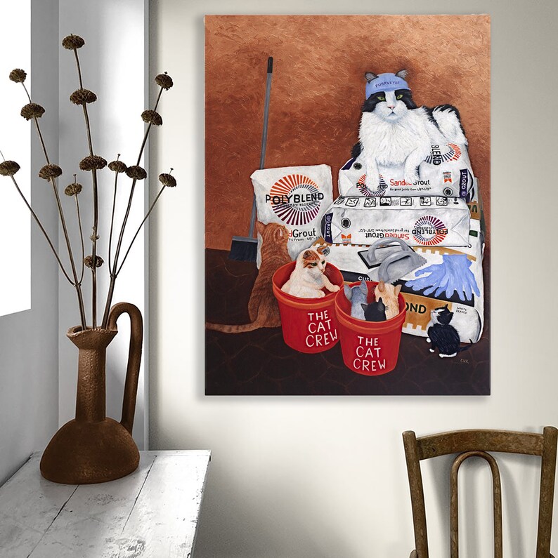 The Cat Crew Original Oil Painting on Stretched Canvas. Tuxedo Cat and ...