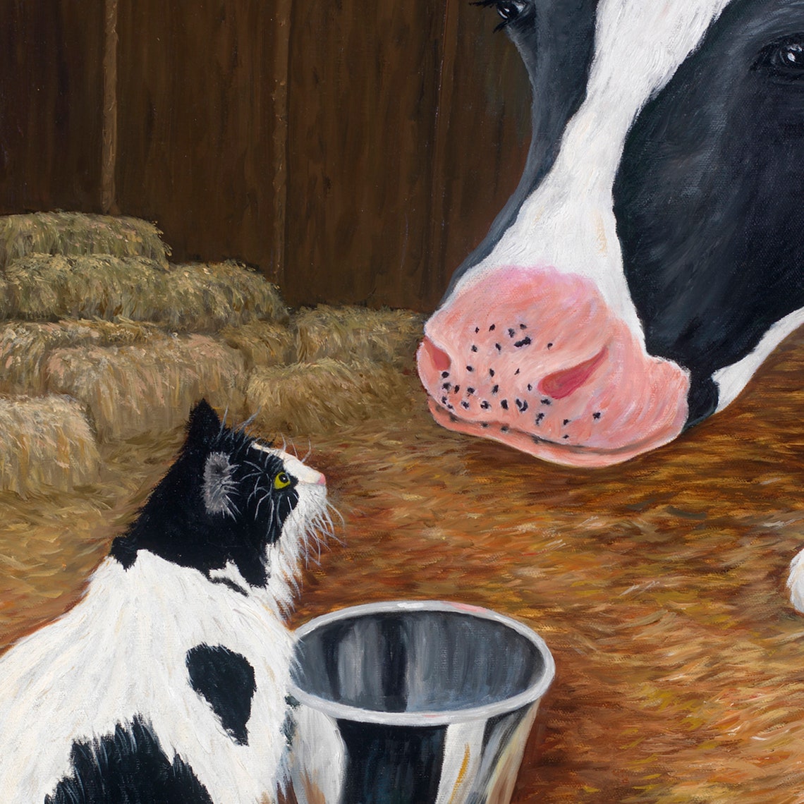 Tuxedo Cat with Cow and Calf canvas print. Cat lovers gift. | Etsy