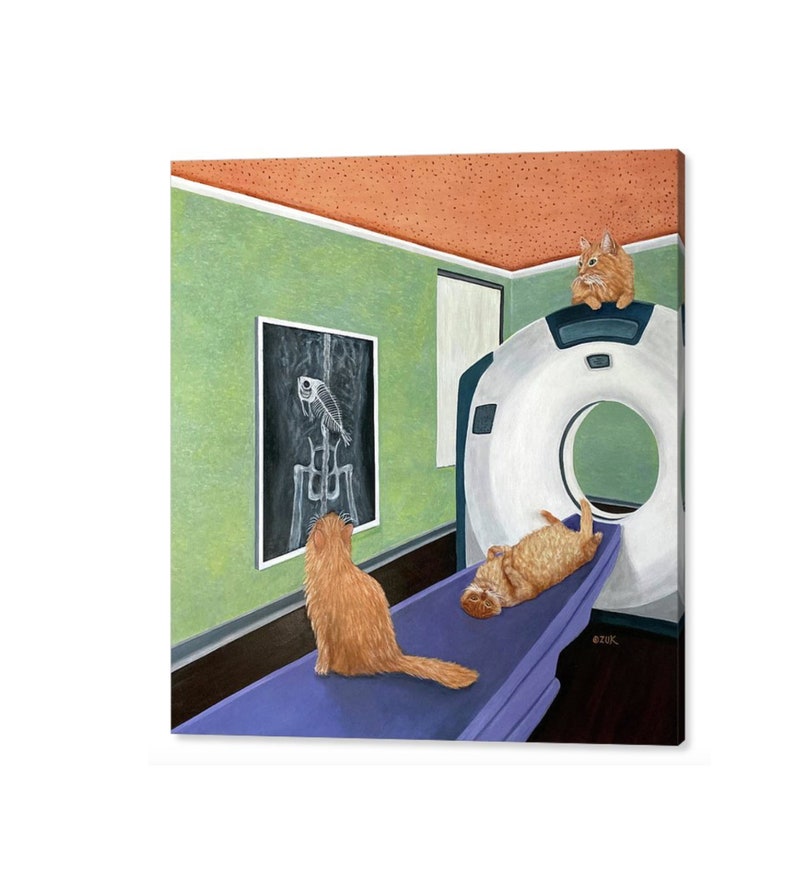 Cat Having a CAT Scan After Swallowing a Big Fish. Original - Etsy
