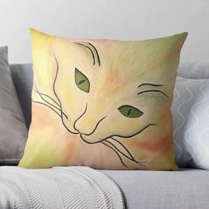 Colorful Dreamy Looking Cat Face. Cat Pillow, Cat Cushion, Colorful ...