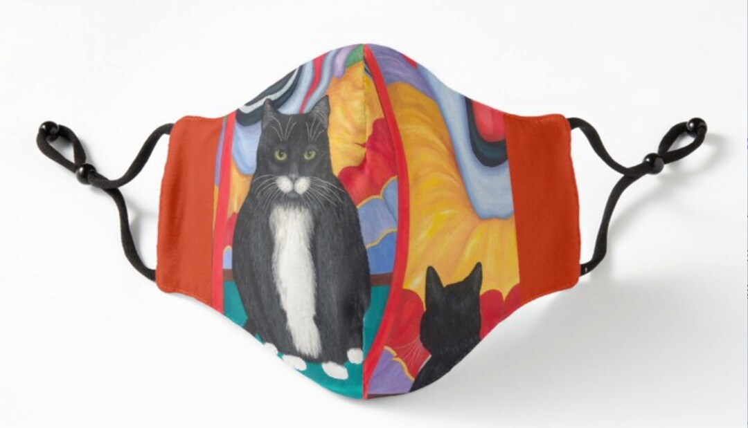 Tuxedo Cat Funhouse Mirror Face Mask: Whimsical Art Gift - Etsy
