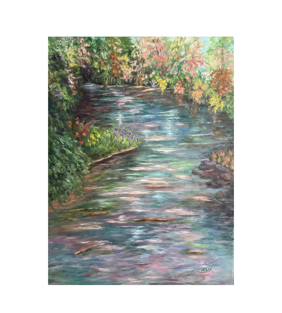 Enchanted Stream Art Print. Meandering Stream Through a Lush Landscape ...