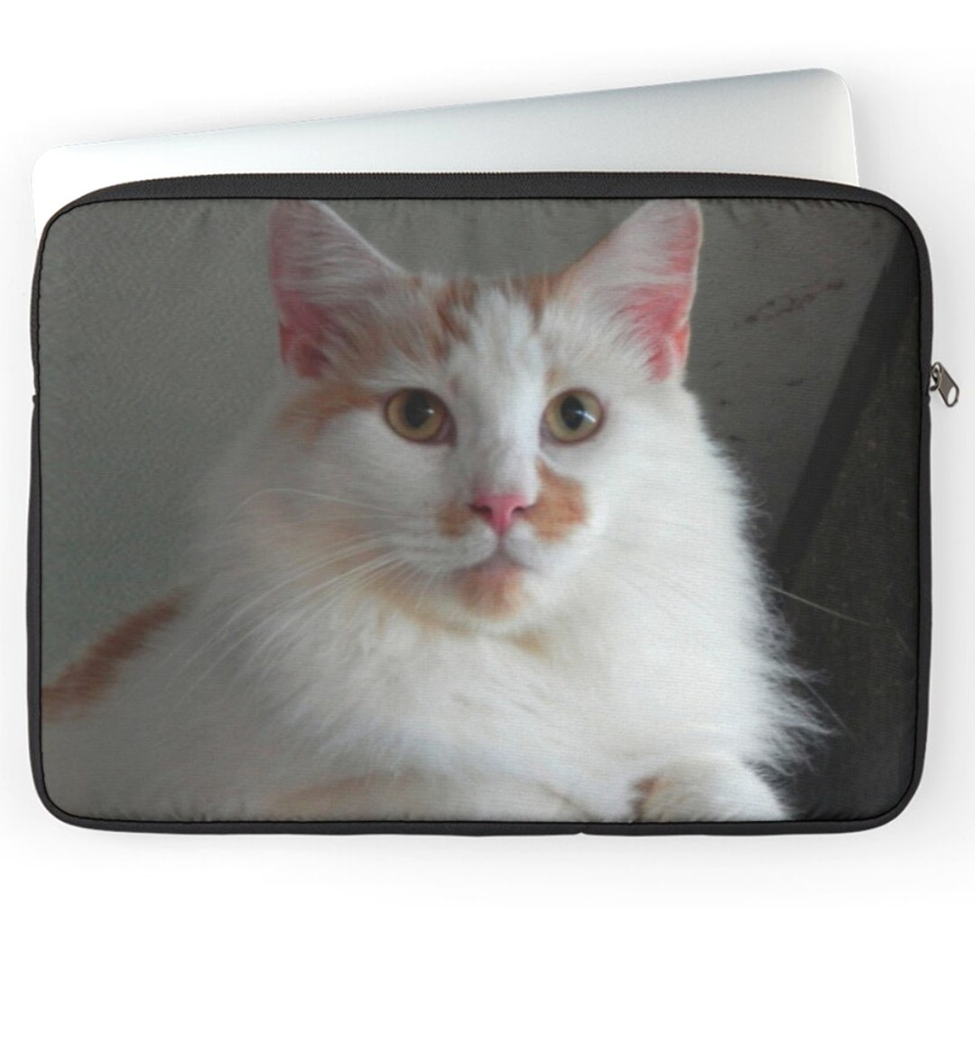 White Cat Portrait Laptop Sleeve. White Turkish Van Cat Close Up. Long ...