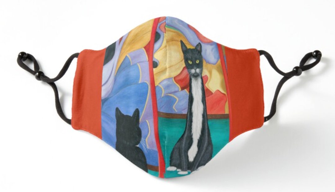 Skinny Tuxedo Cat in Funhouse Mirror Face Mask. Humorous - Etsy