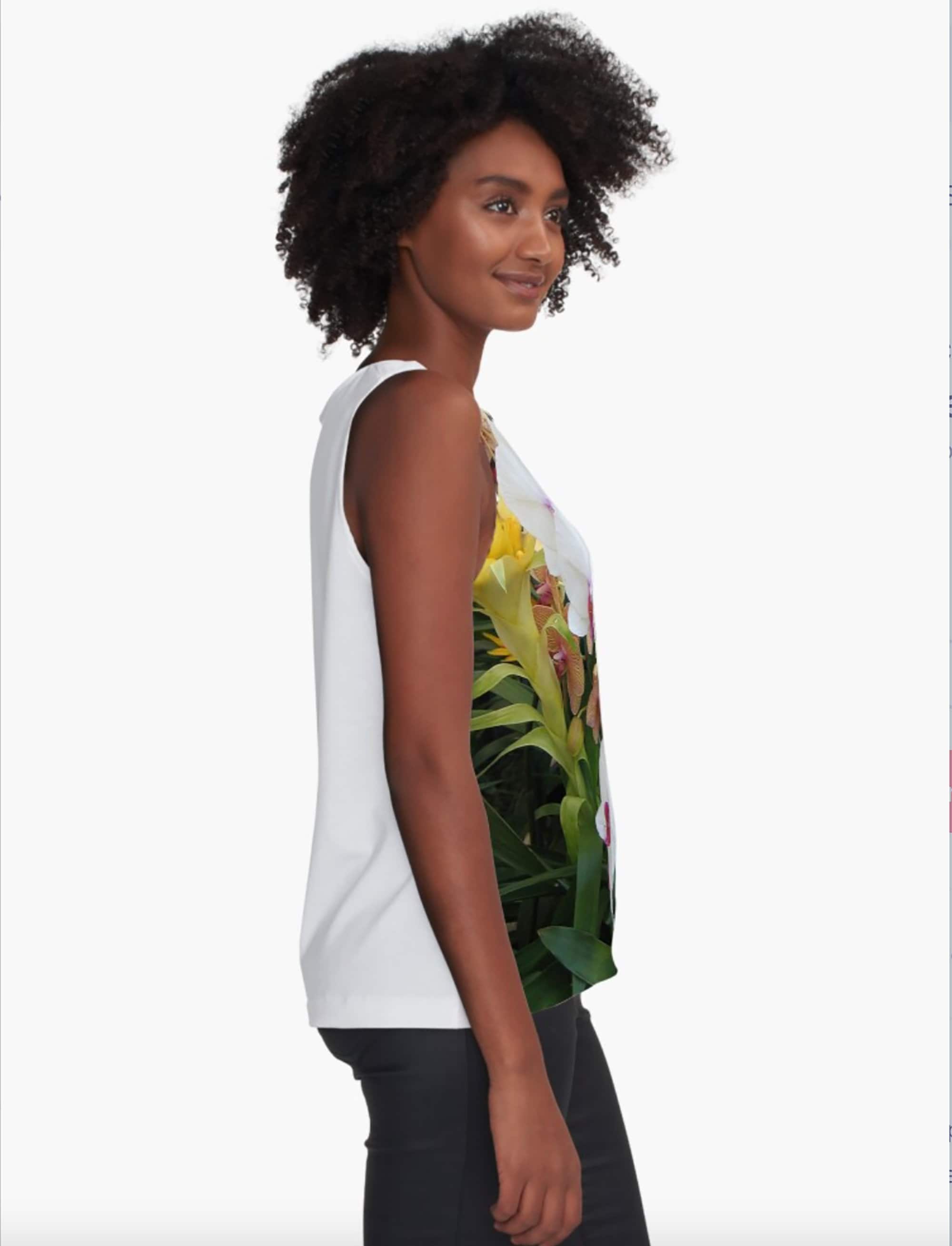 Colorful Orchids Sleeveless Top. Exotic Orchids in Front of Wrought ...