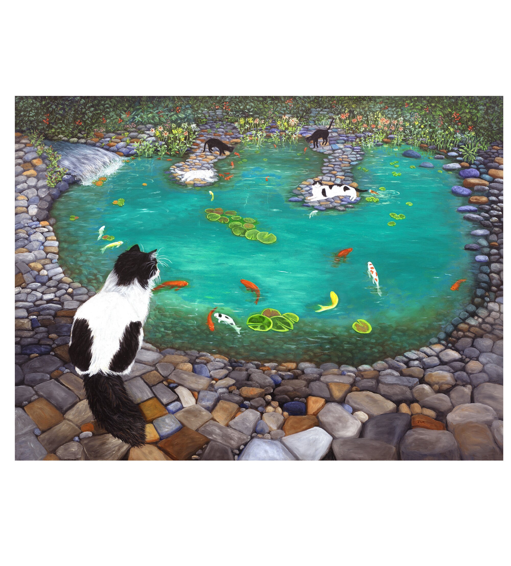 Cats and Koi Fish Art Print. Gift for Cat Lovers. - Etsy