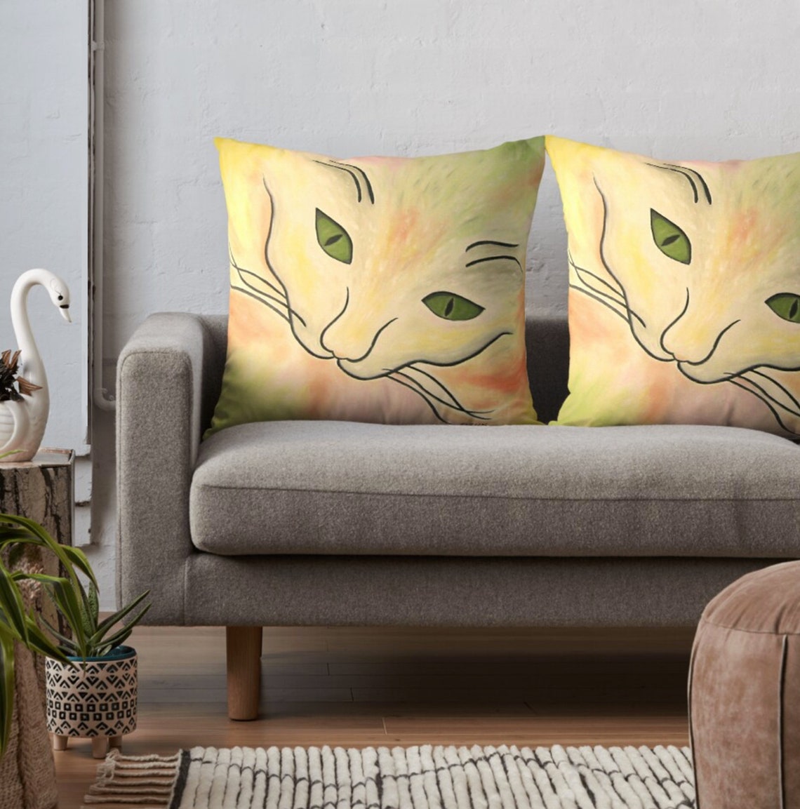 Colorful Dreamy Looking Cat Face. Cat Pillow Cat Cushion | Etsy