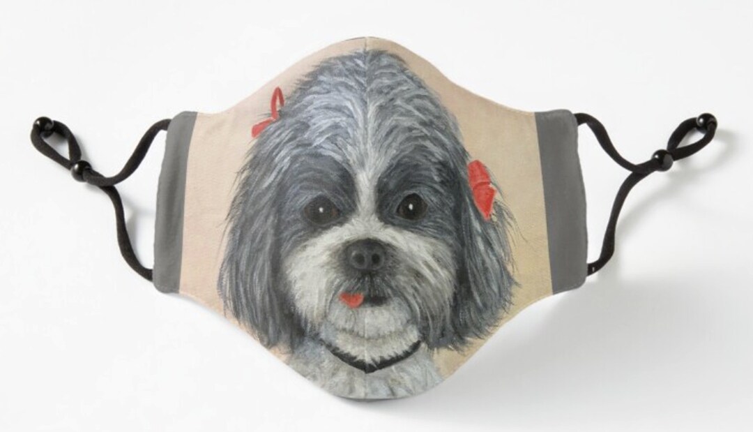 Shitzu Art Face Mask for Dog Lovers. Loveable Shih Tzu With Pink Bows ...