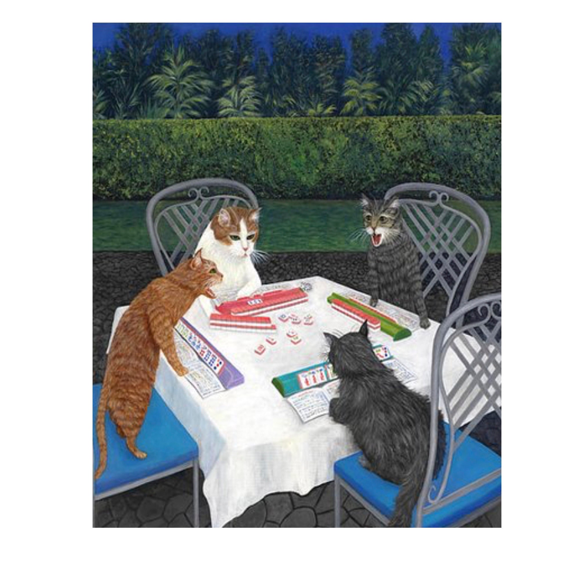 Cats Playing Mahjong Playing Cards. Whimsical Cats in a Colorful Garden ...