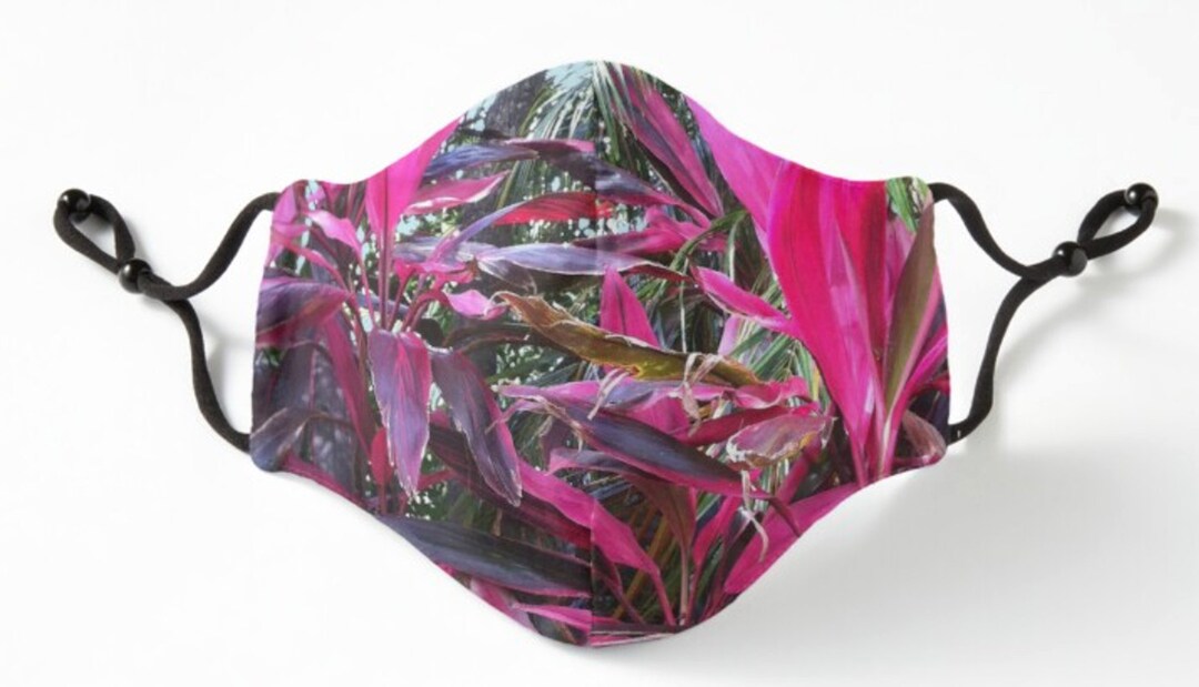 Hawaiian Ti Plant Face Mask: Tropical Fuchsia Leaves, Adjustable - Etsy
