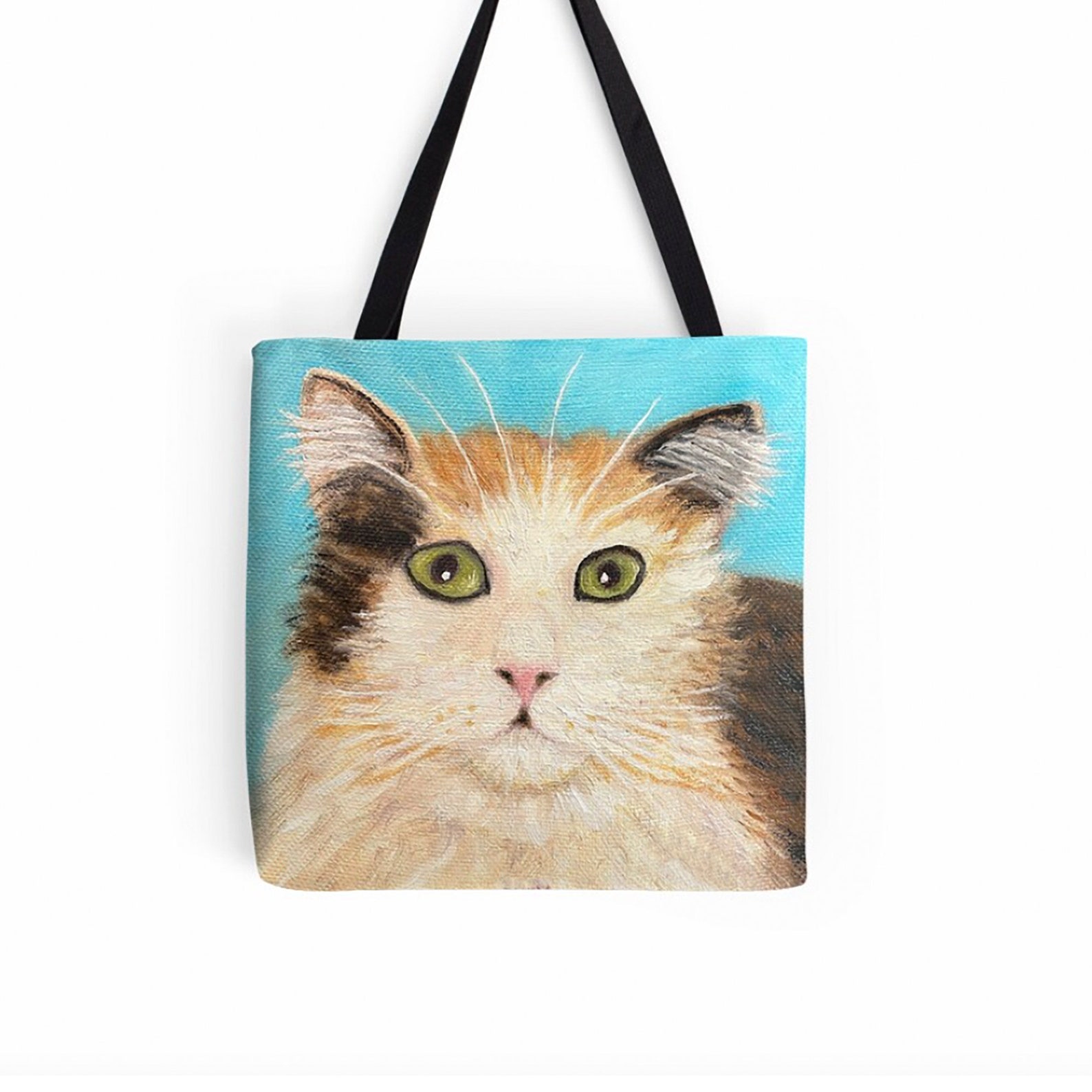 Dilute Calico Cat Face Tote Bag: Long Hair, Turquoise - Etsy