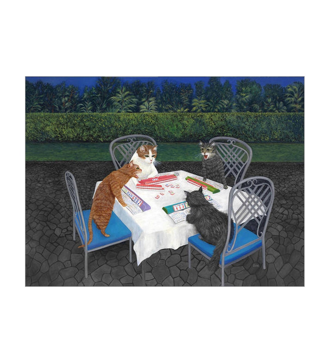 Cats Playing Mahjong Art Print. Humorous Cat and Mahjong Lover Gift ...