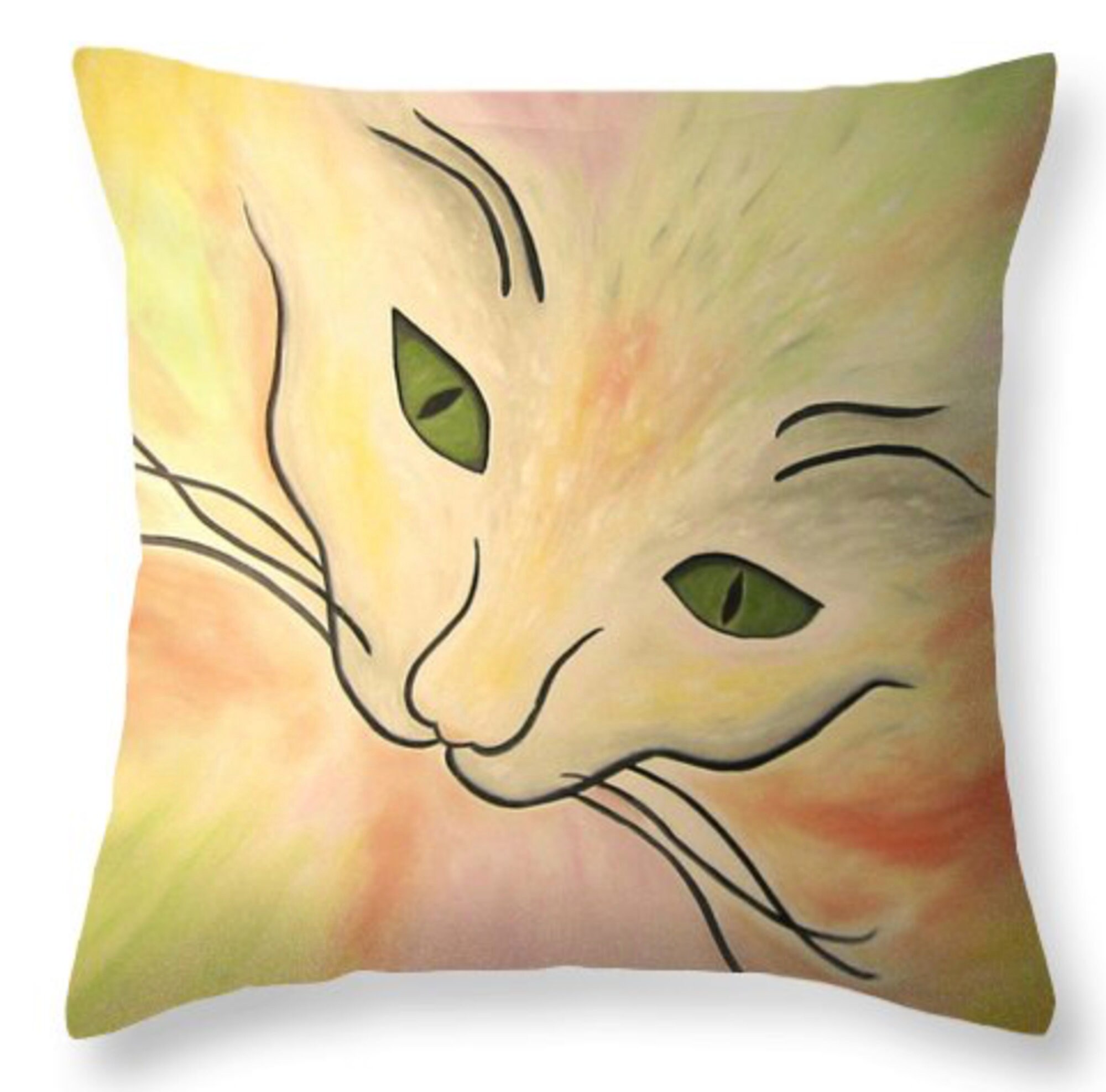 Colorful Dreamy Looking Cat Face. Cat Pillow, Cat Cushion, Colorful ...