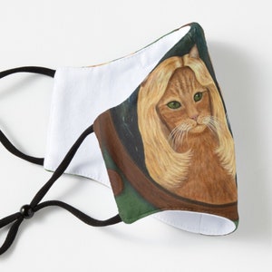 Orange Tabby Cat Looking Into Mirror Face Mask. Whimsical Orange Cat ...