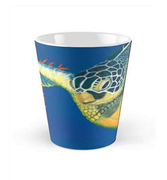 Green Sea Turtle coffee mug. Colorful Turtle and Coral Reef | Etsy