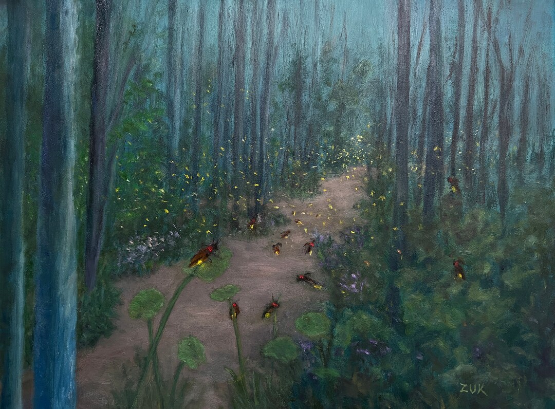 Fireflies in the Forest Oil Painting: Original Landscape Art (12x16) - Etsy
