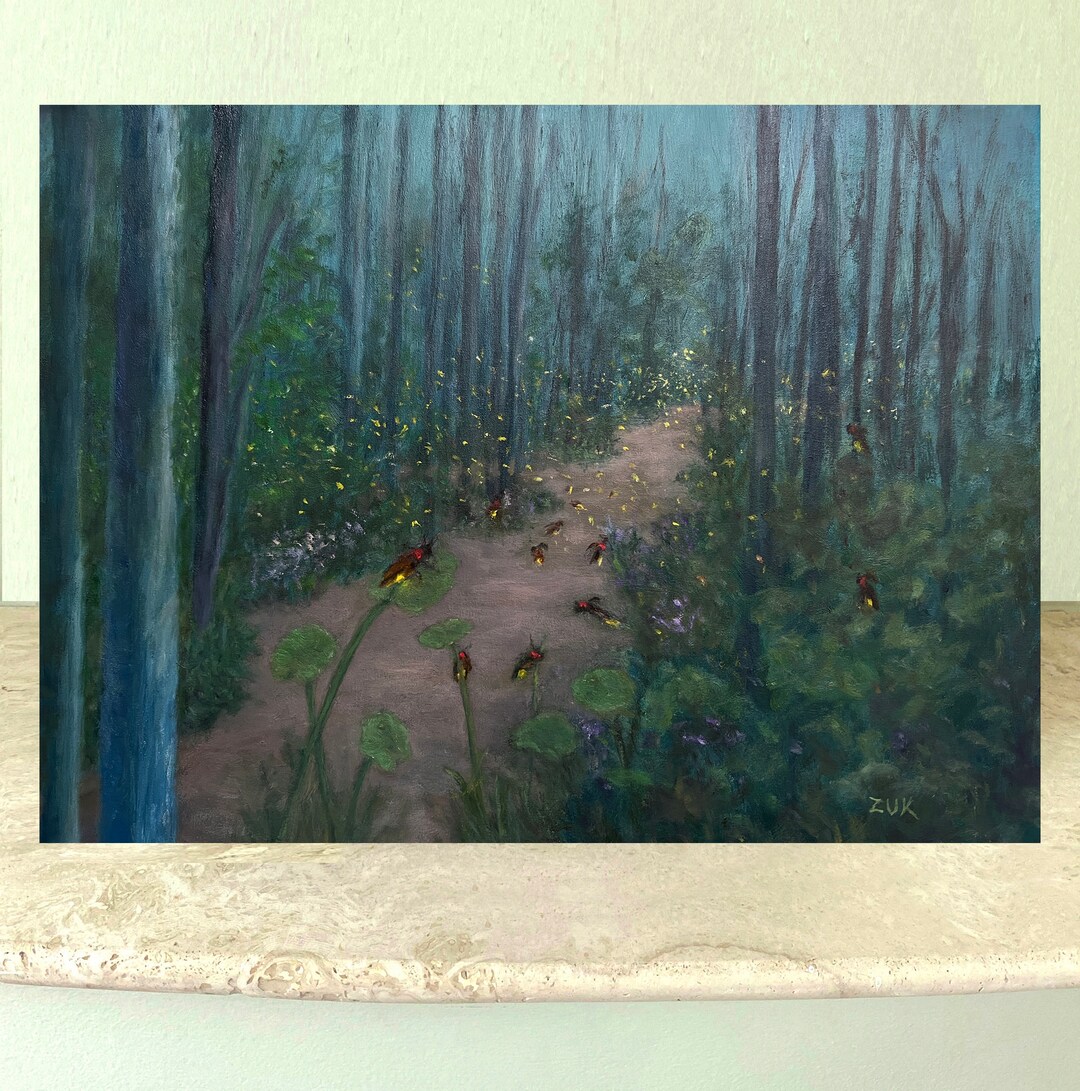 Fireflies in the Forest Original Oil Painting. Lightening Bugs or Glow ...