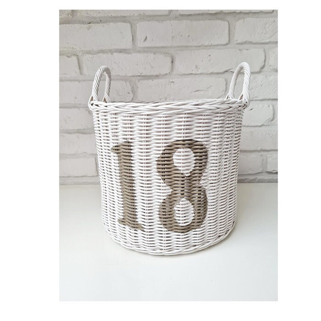 Rustic Hampton Edition White Rattan Basket Container With 18 for ...