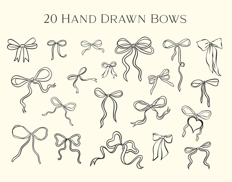 20 Hand-drawn Bow Illustrations- Digital Download | Line Drawings - Etsy