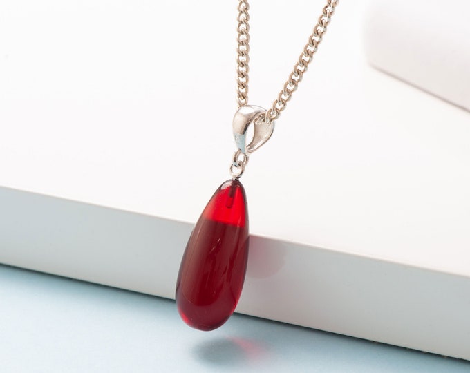 Precious Ruby Red Amber Pendant Handmade Sterling Silver 925 Drop ...