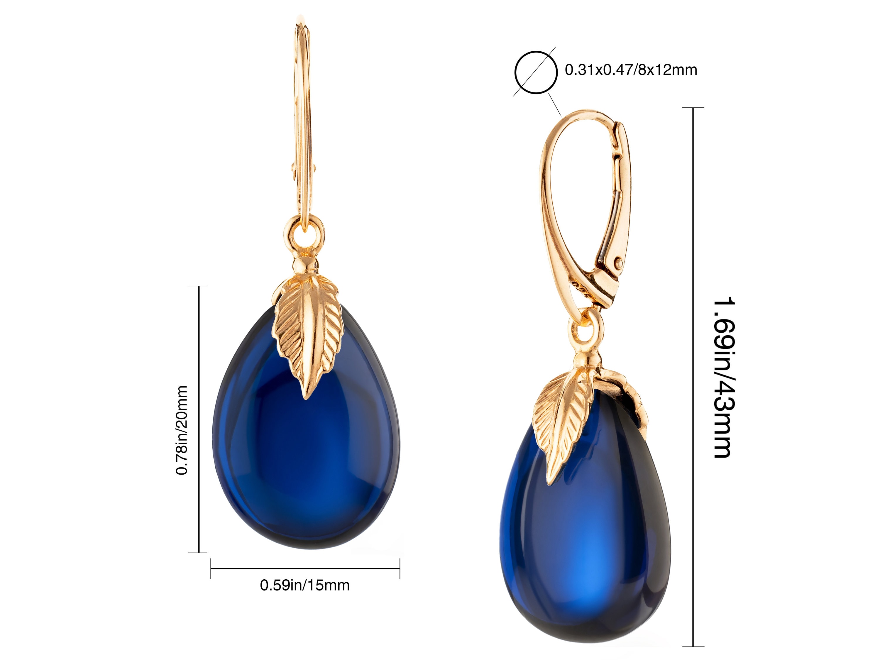 Blue Amber Earrings With Gold Plated Sterling Silver Fitting & Lever ...