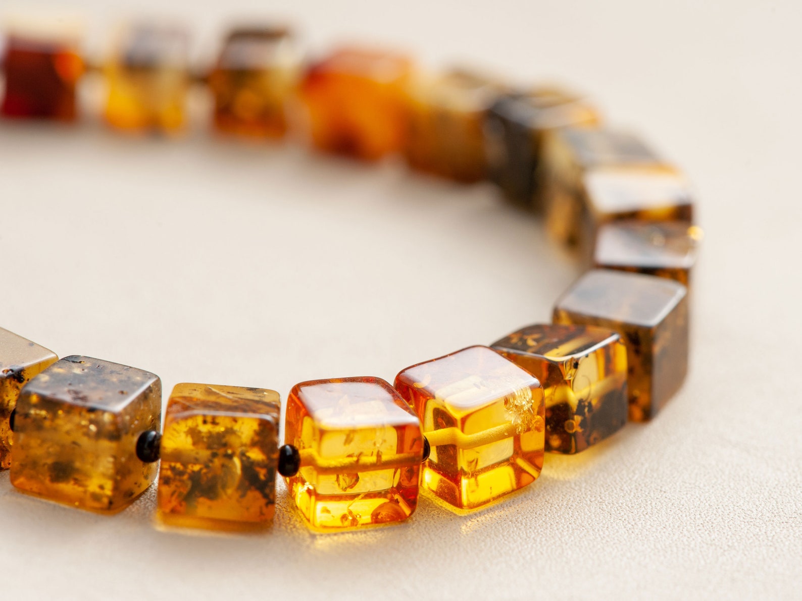 Natural Baltic Amber Bracelets Made of Cube Shape Beads, Raw Finish ...