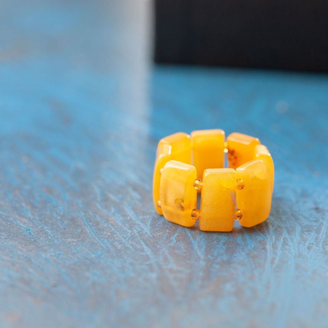 Antique Baltic Amber Stretch Ring, Rectangular Leaflet Design - Etsy